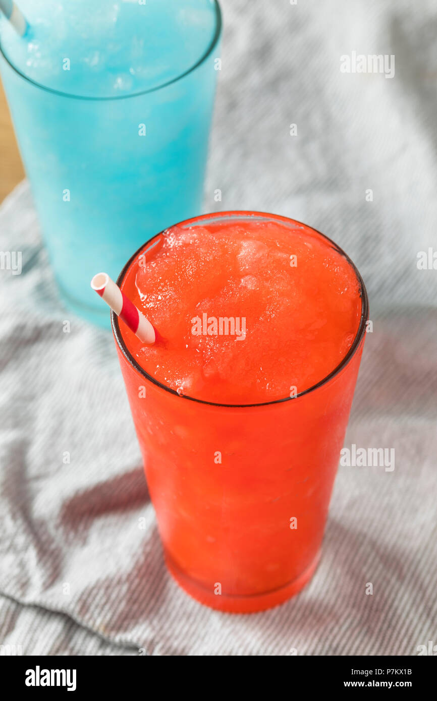 Frozen Red and Blue Slushies with Straws Stock Photo - Alamy