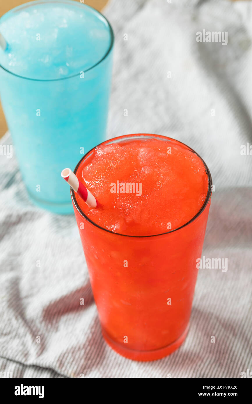 Frozen Red and Blue Slushies with Straws Stock Photo - Alamy