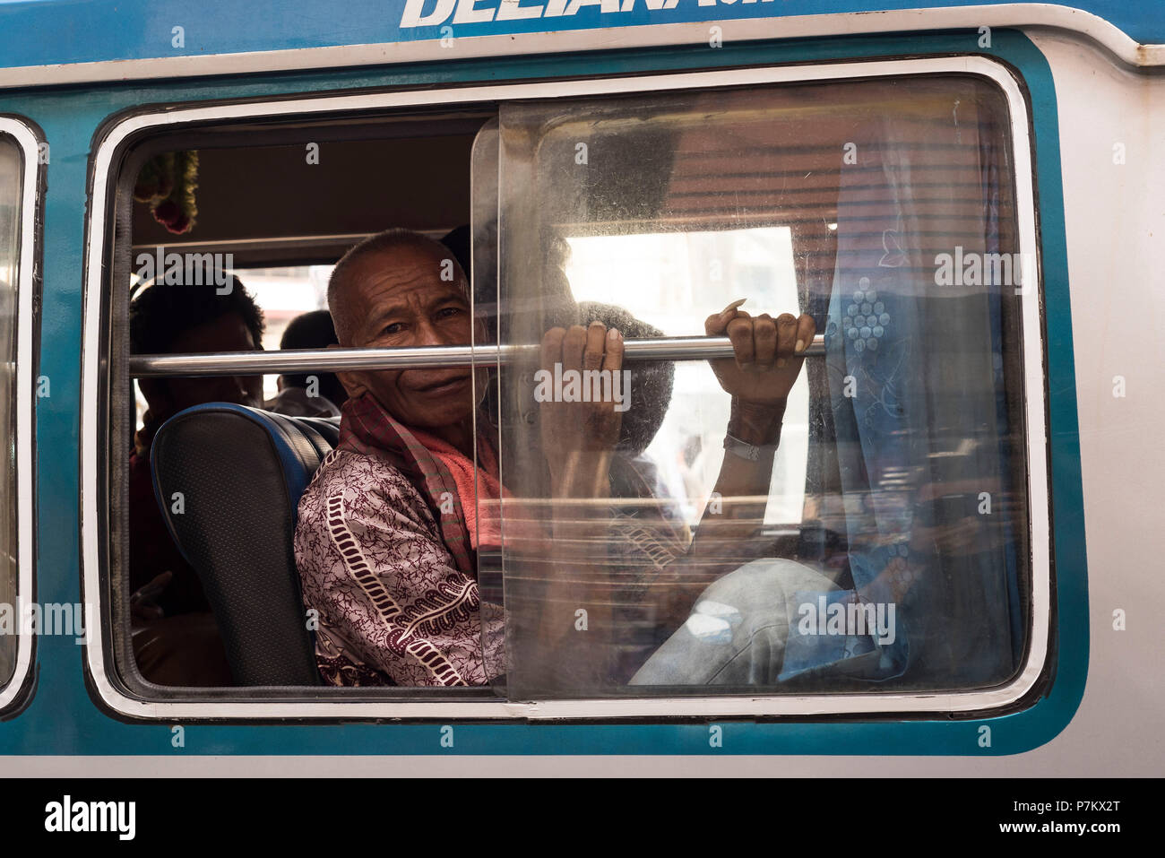 Old man going by bus Stock Photo - Alamy