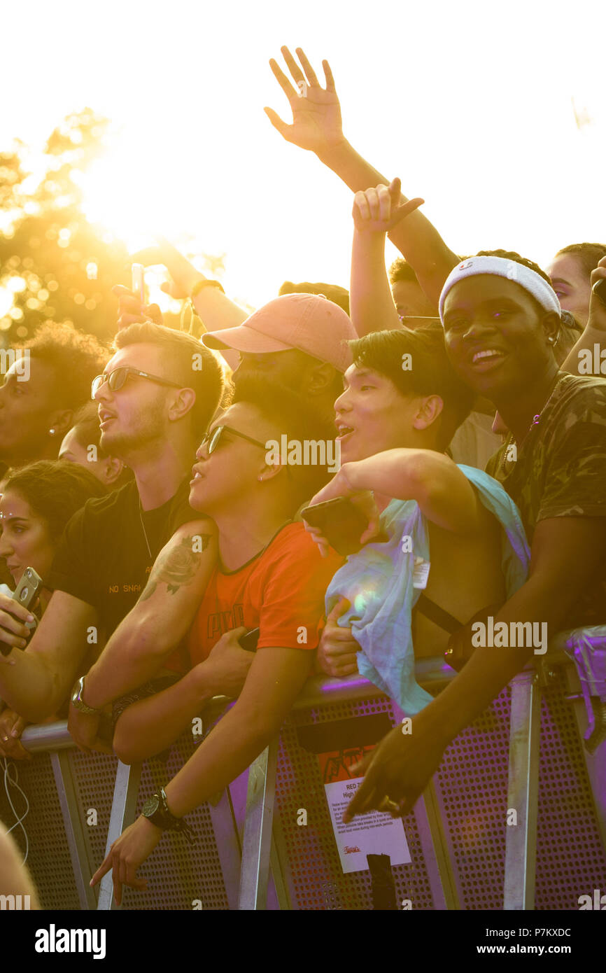 The crowd watch Post Malone performing on the first day of the Wireless ...