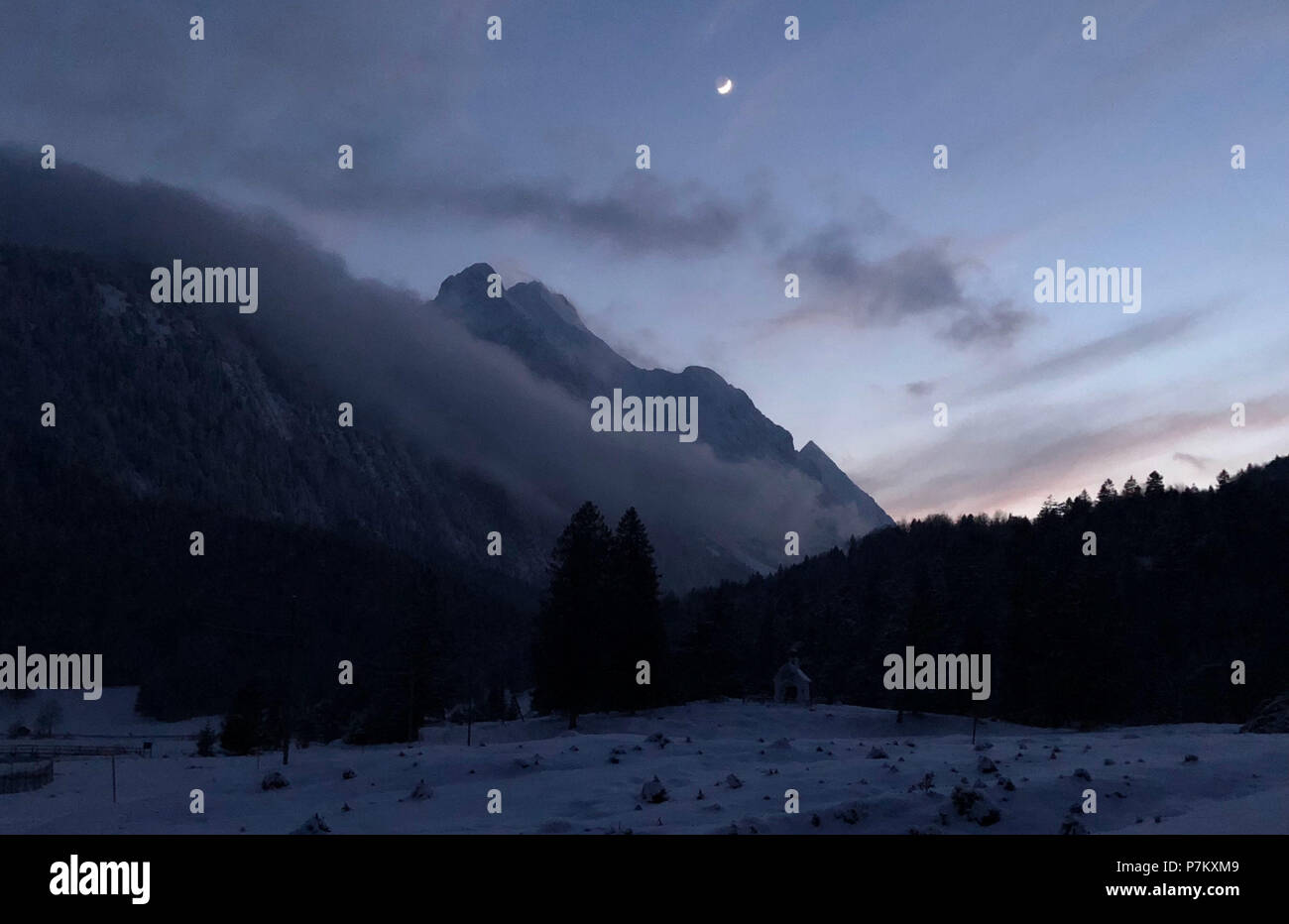 View at Wetterstein mountain near Mittenwald in wintertime Stock Photo ...
