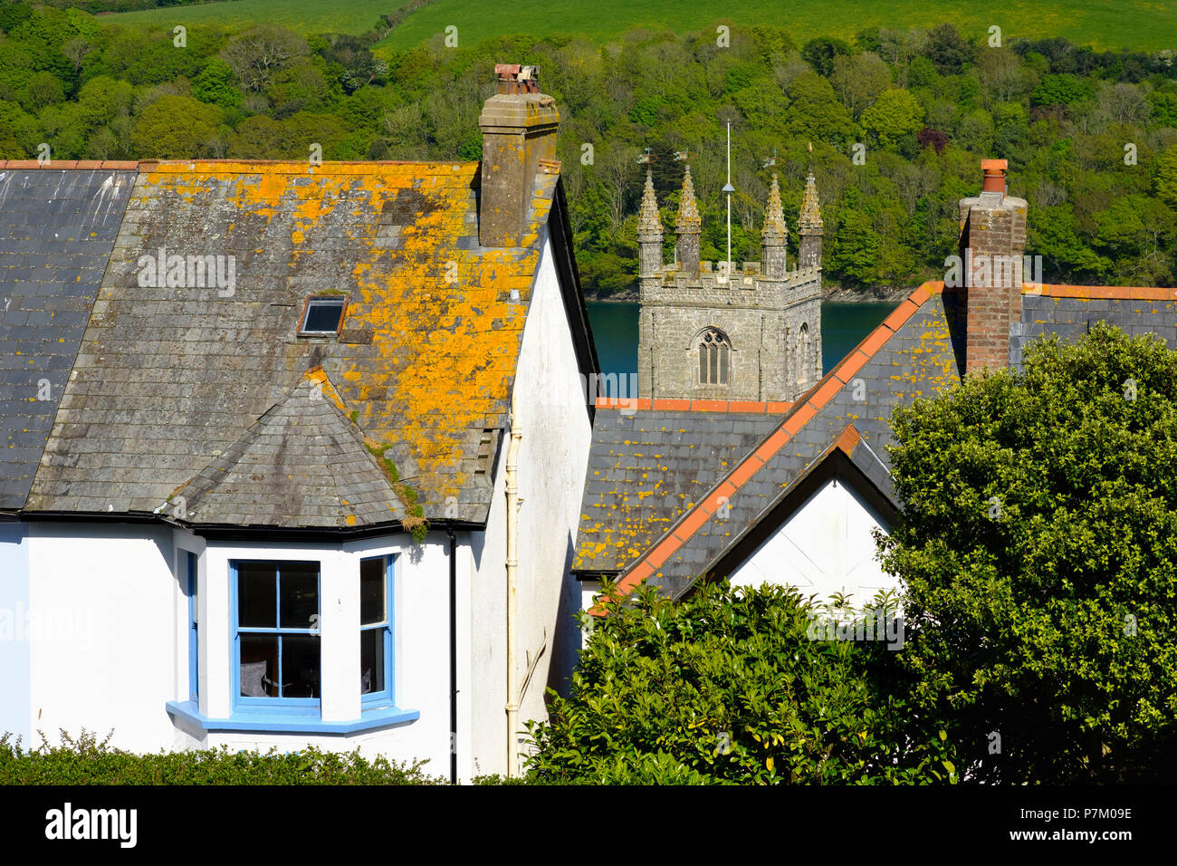 Church tower of parish church, Fowey, Cornwall, England, UK Stock Photo ...