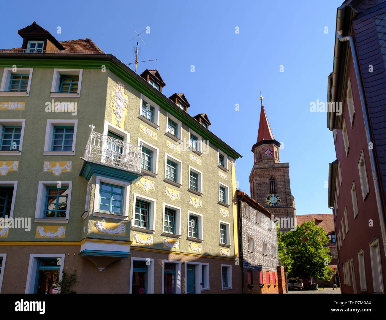 Facade in Gustavstraße and parish church of St. Michael, old town ...
