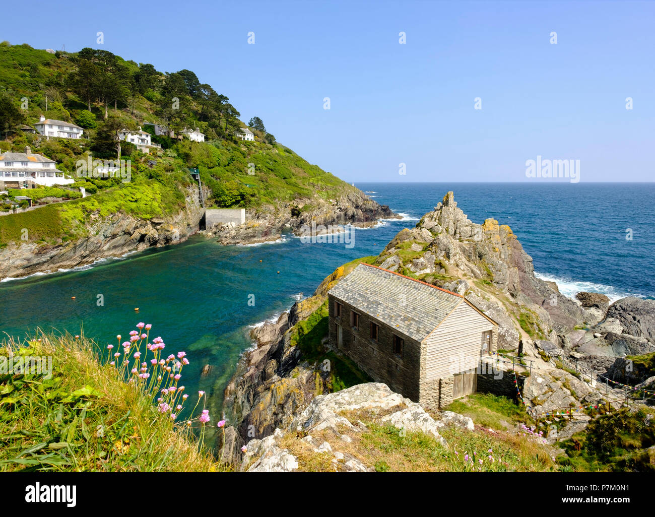Chapel Rock and Net Loft, Polperro, Cornwall, England, United Kingdom ...