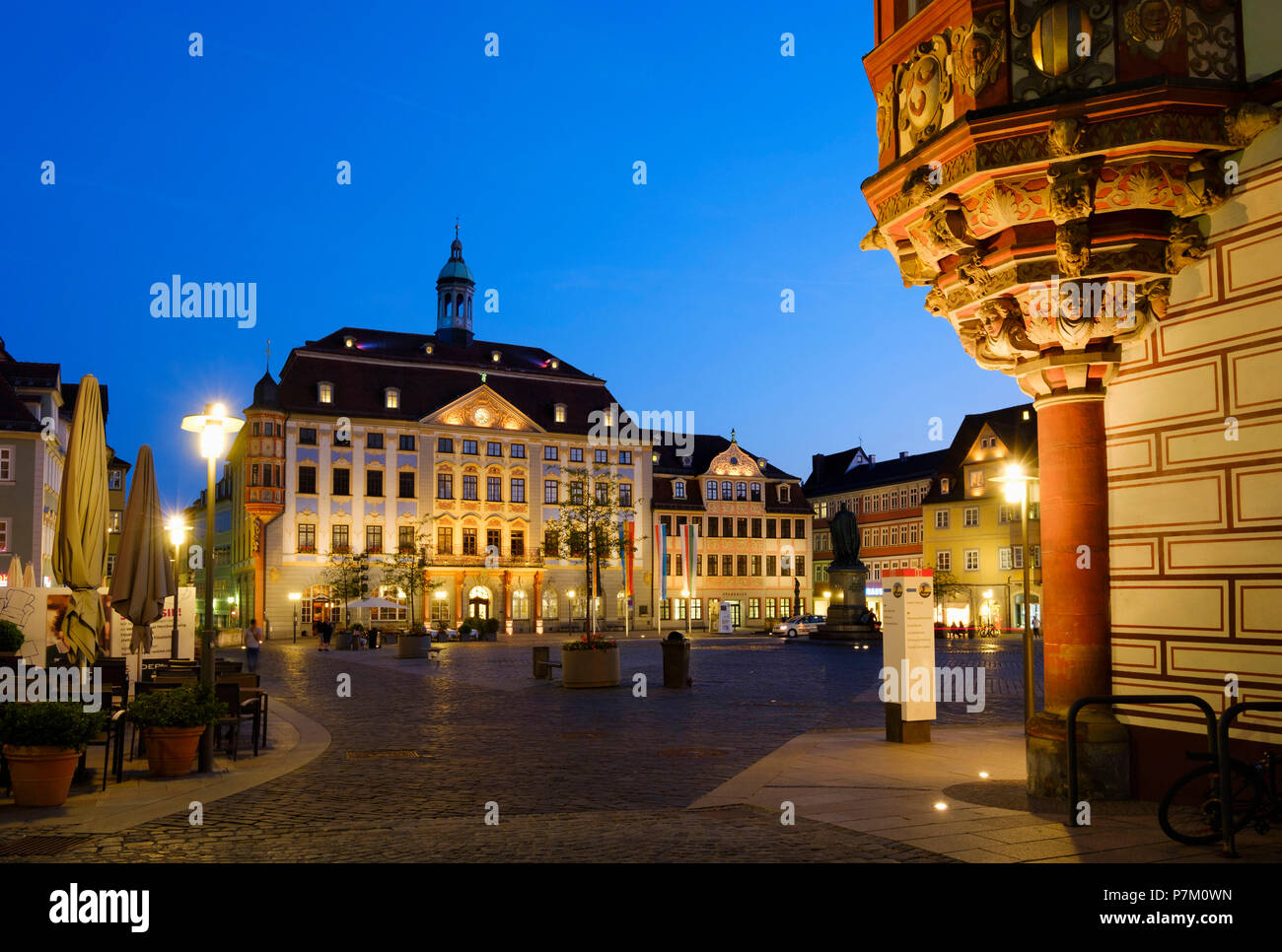 Town Hall and bay window of town house, market square, Coburg, Upper ...