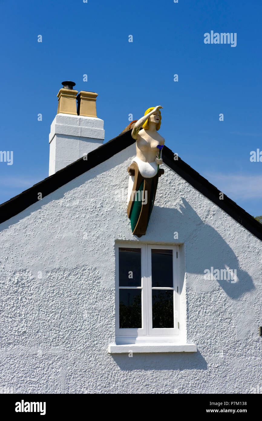 Figurehead at residential house, Portloe, at Veryan, Cornwall, England ...