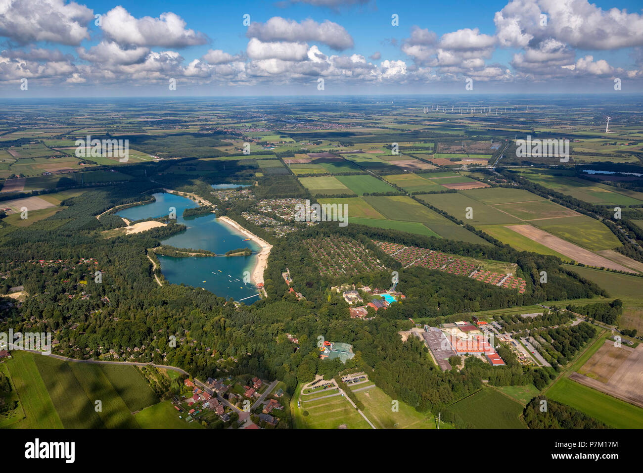Aerial photo, Dankern Castle holiday centre with cable ski course, kart ...