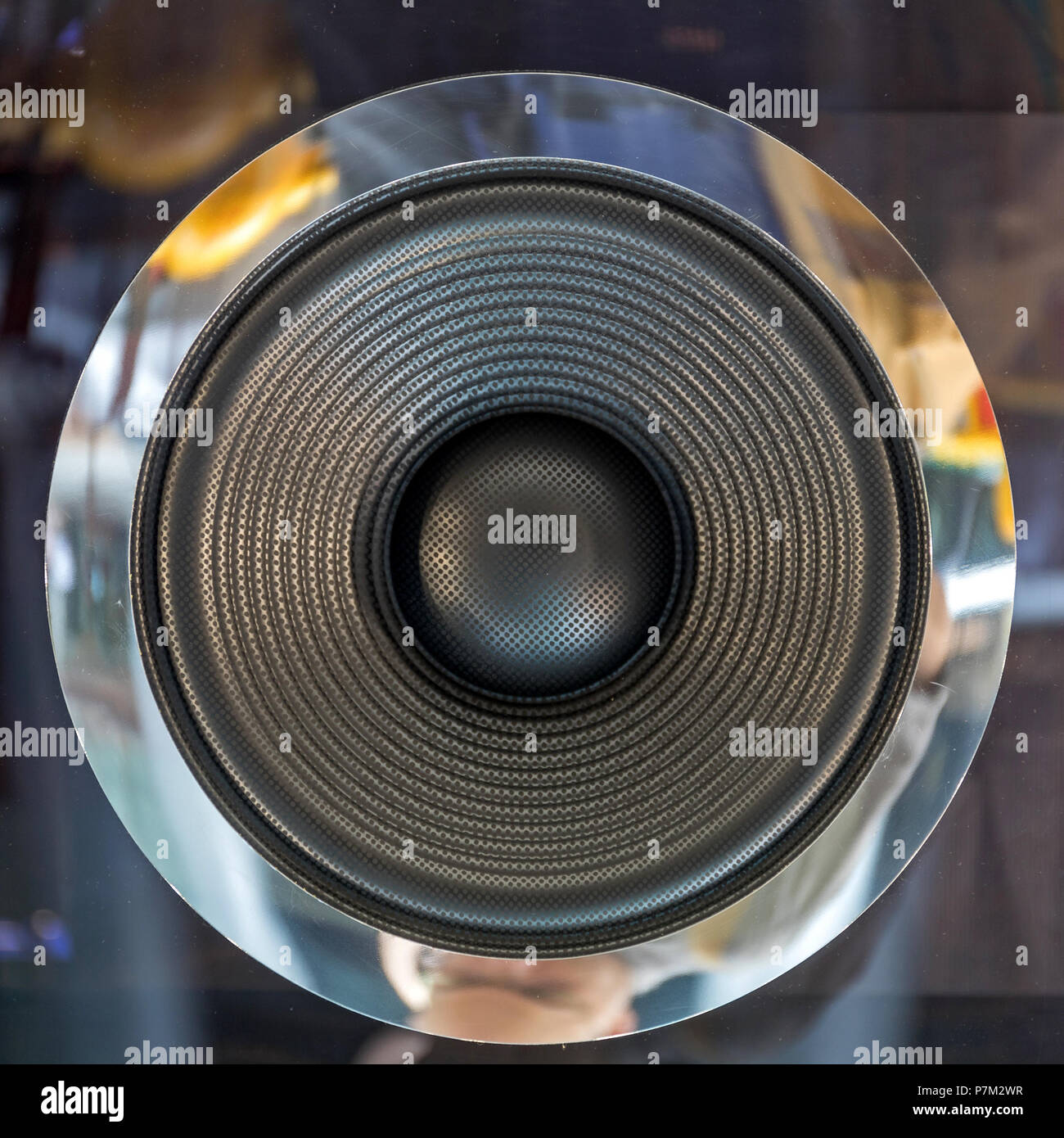 One Big Black Audio Music Speaker Woofer Stock Photo - Alamy