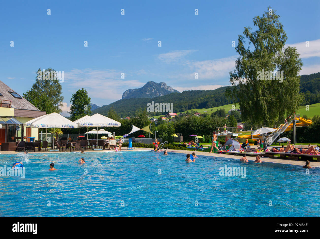 Austria, Salzburg State, Flachgau, Thalgau, open-air swimming pool ...