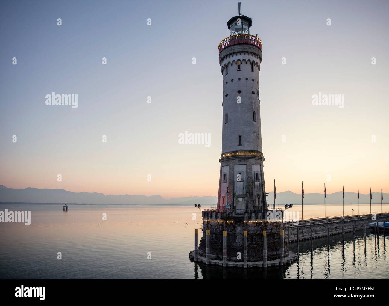 Lighthouse at the harbor, Lake Constance, Lindau, Bavaria, Germany ...