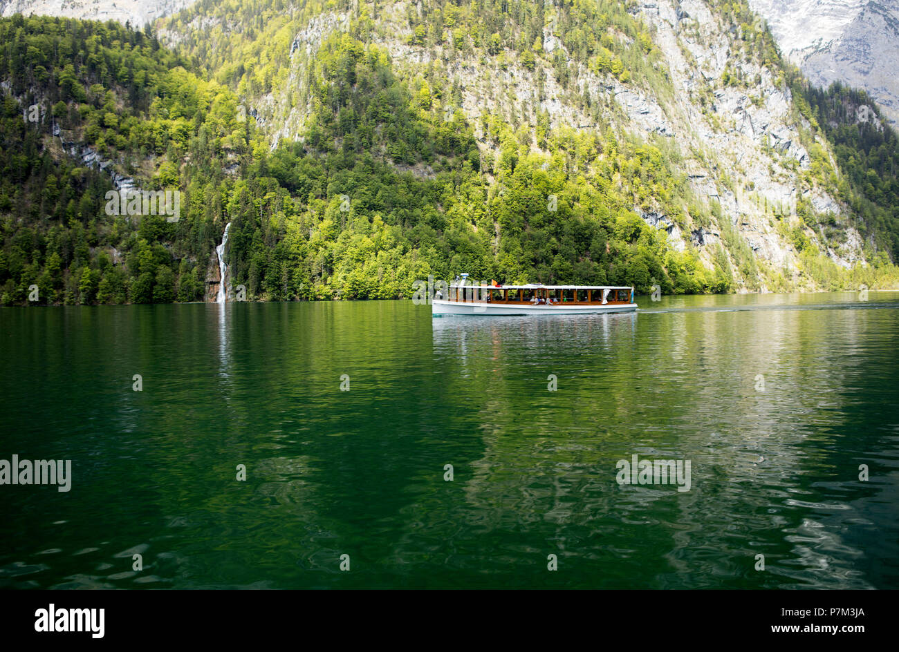 Boat trip on the Koenigssee, near Berchtesgaden, Upper Bavaria, Bavaria ...