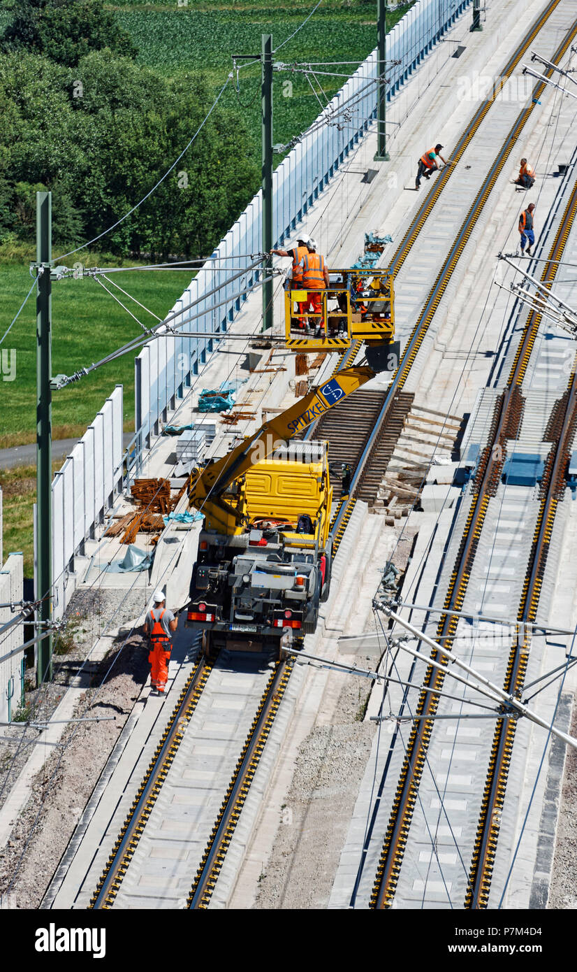 Bridge, construction vehicles, overhead line works, mechanics Stock ...