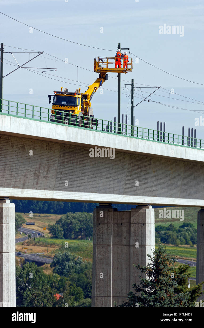 Bridge, construction vehicle, overhead line works, mechanics Stock ...