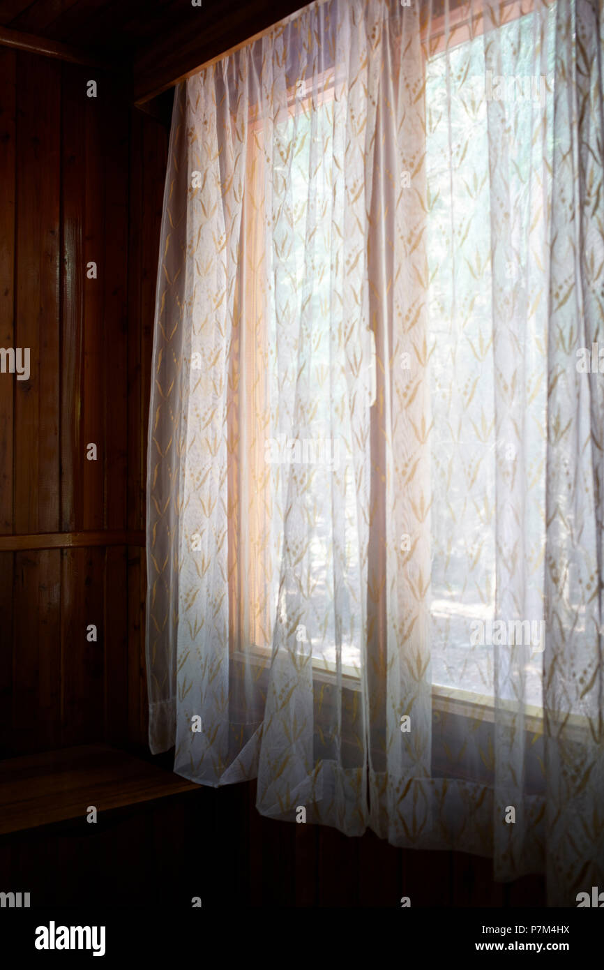 Room, inside, window, view through curtain Stock Photo - Alamy