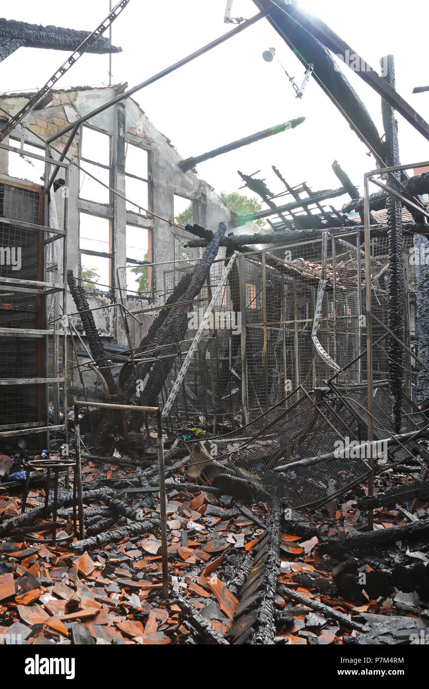 Burned Factory Building After Fire Disaster Stock Photo - Alamy