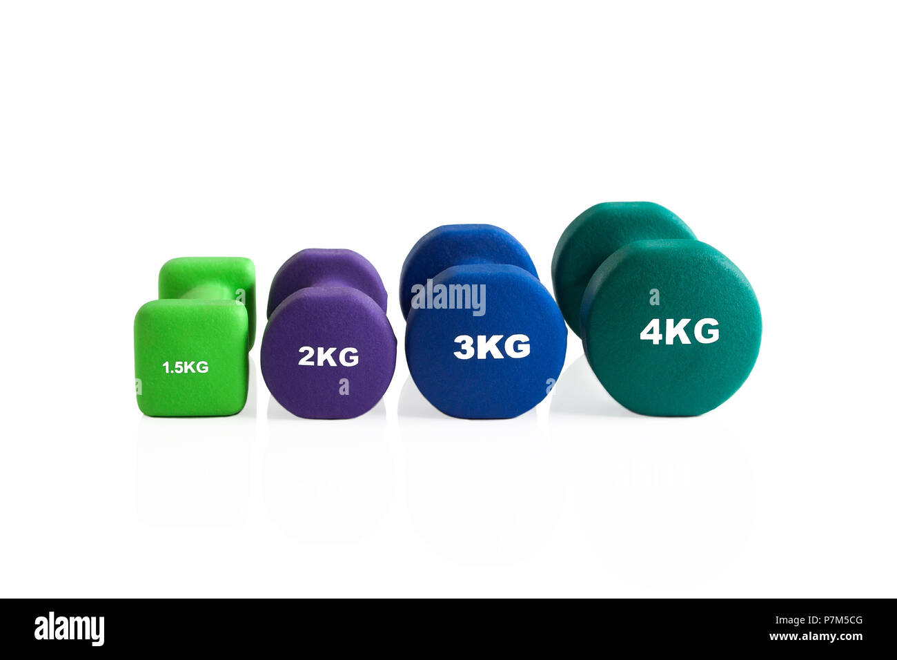 Isolated colorful dumbbells lineup on a white background Stock Photo ...