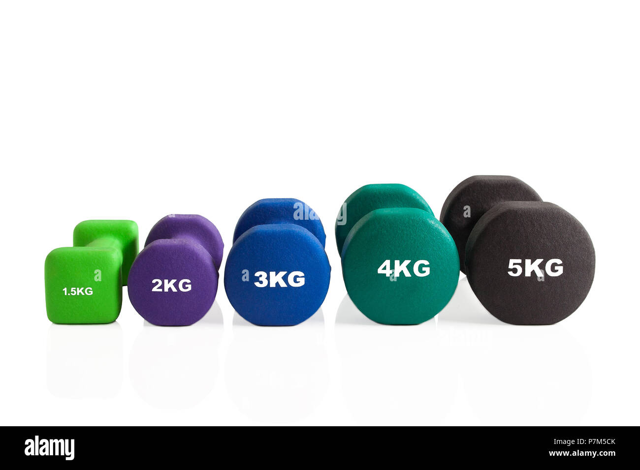 Dumbbells colorful white background Cut Out Stock Images & Pictures - Alamy