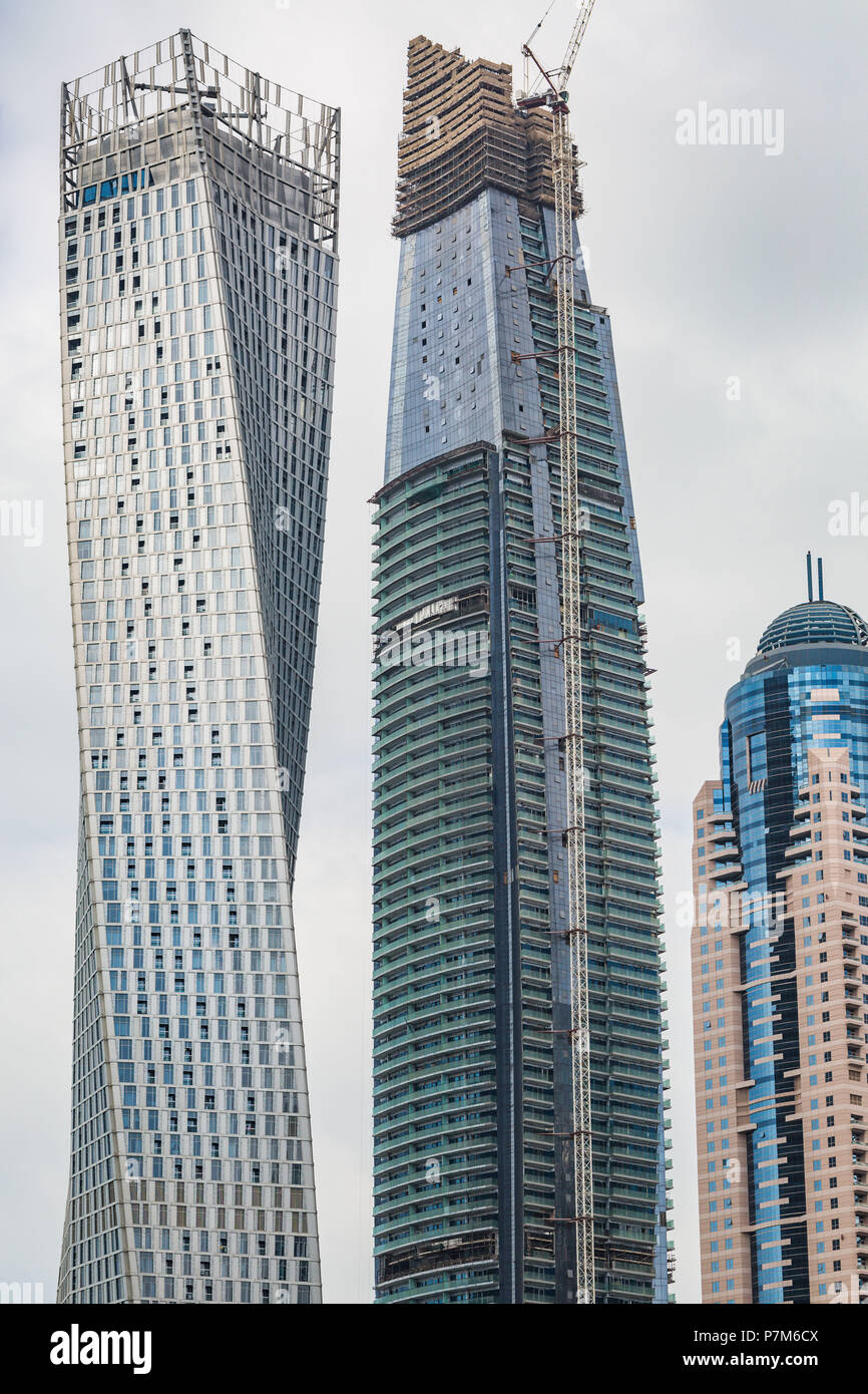 Perspective detailed view at a skyscrapers in Dubai, United Arab ...