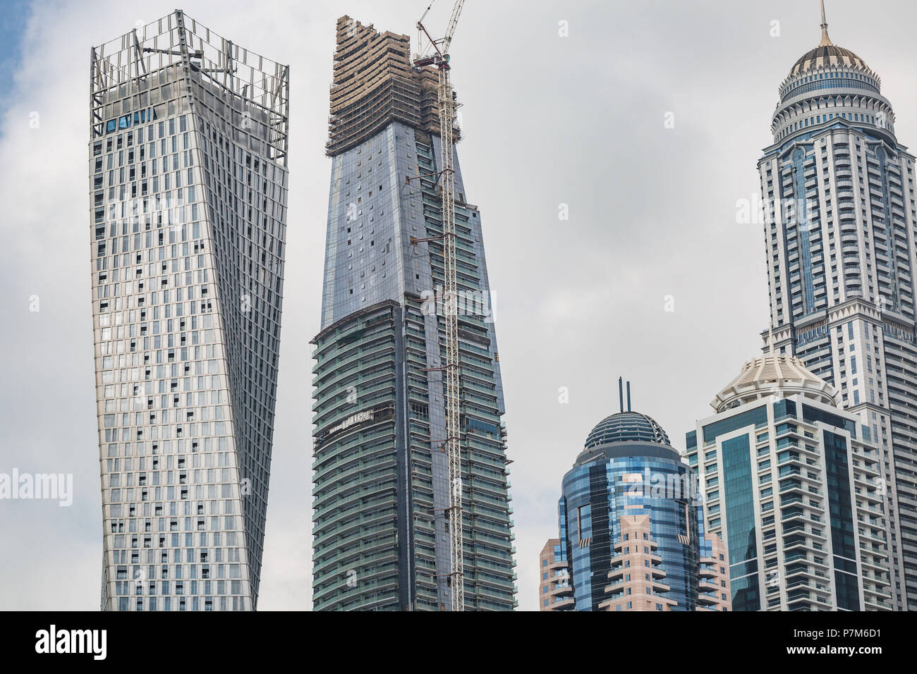 Perspective detailed view at a skyscrapers in Dubai, United Arab ...