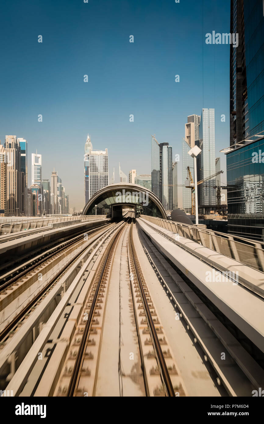 Metro tracks in Sheikh Zayed Road, Dubai, United Arab Emirates Stock ...
