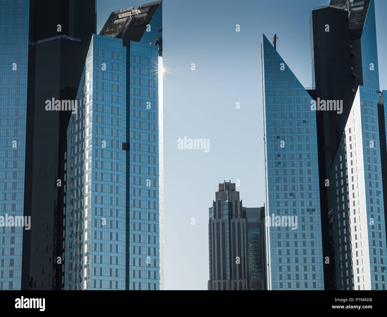 Detail shot of modern, futuristic architecture facade with sunlight ...