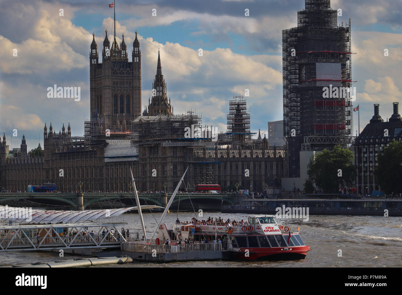 Palace of Westminster,viewed from the River Thames, with its Layher ...