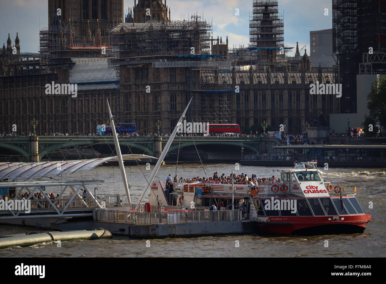 Palace of Westminster,viewed from the River Thames, with its Layher ...