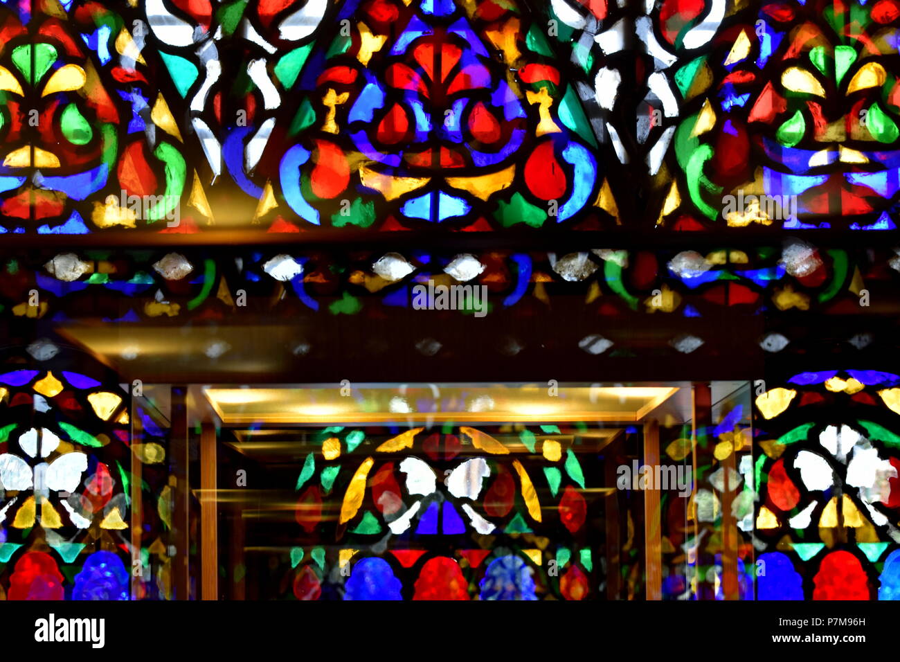 Beautiful colorful stained glass window of Silk Road Persian palace ...