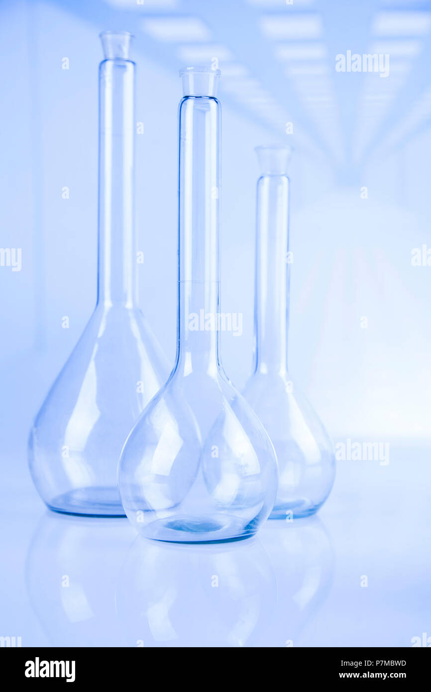 Chemistry science, Laboratory glassware background Stock Photo - Alamy