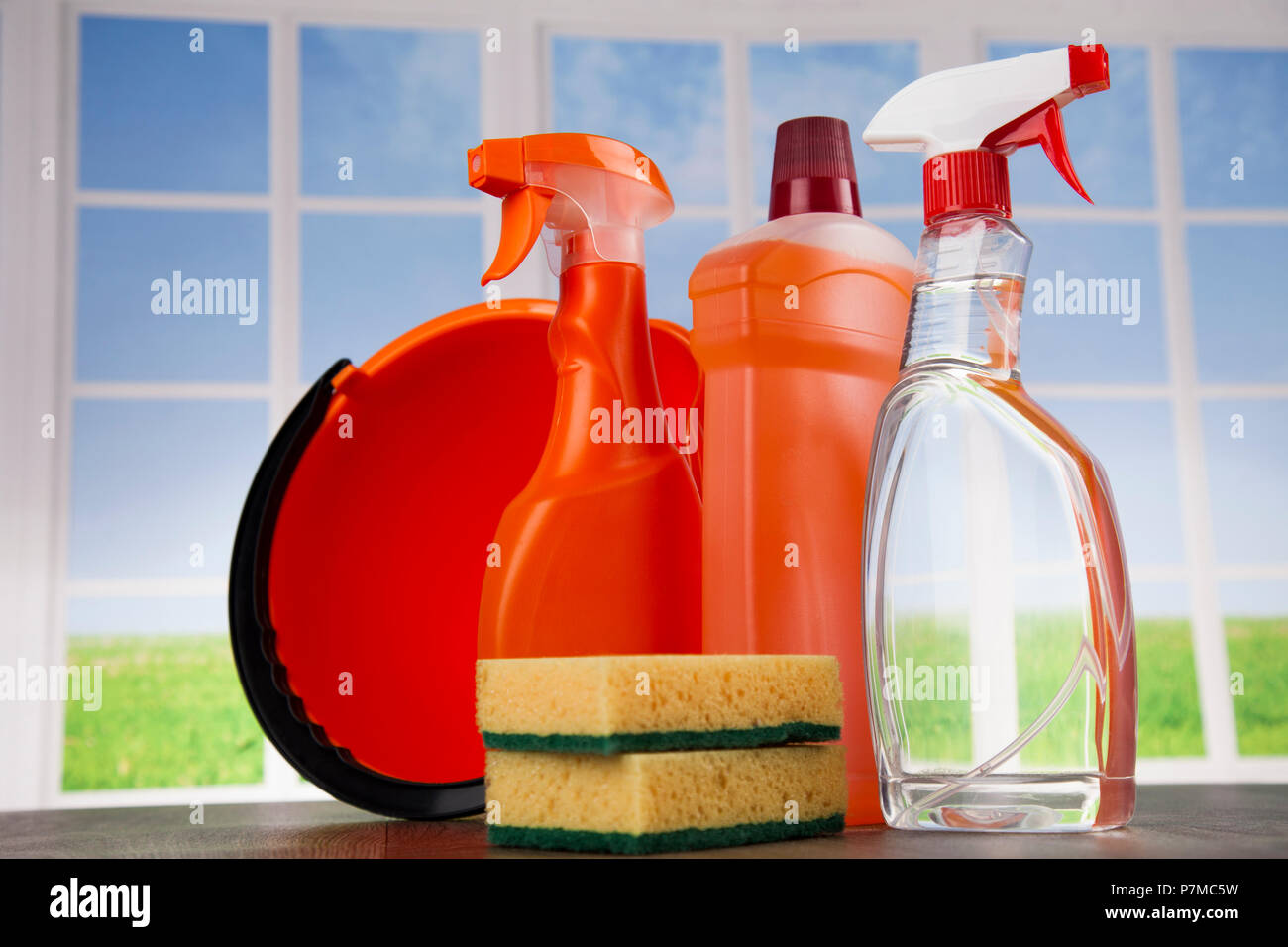 House cleaning with various cleaning tools Stock Photo - Alamy