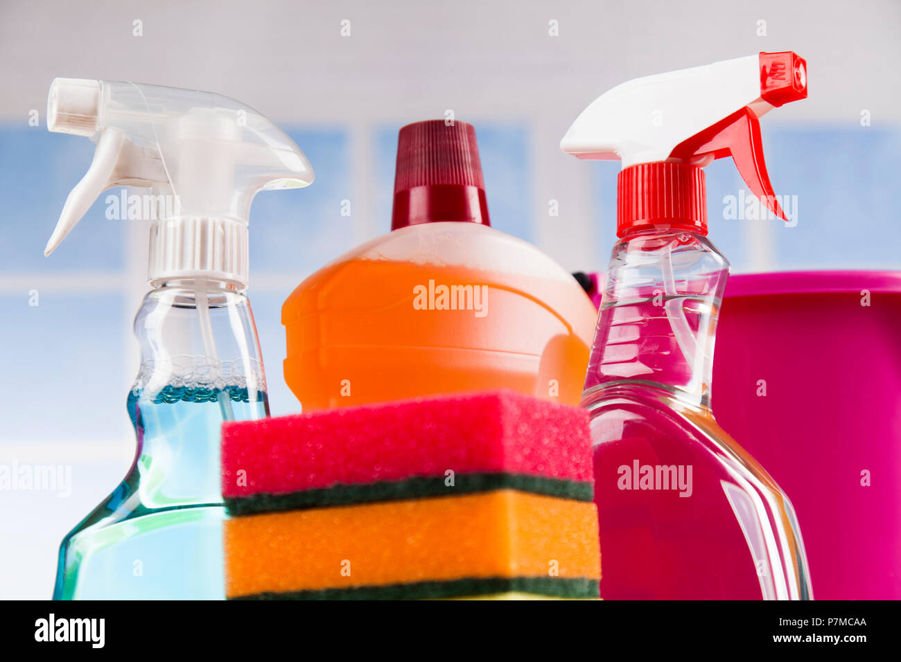 House cleaning with various cleaning tools Stock Photo - Alamy