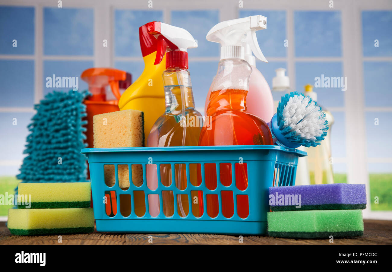 Variety of cleaning products Stock Photo - Alamy