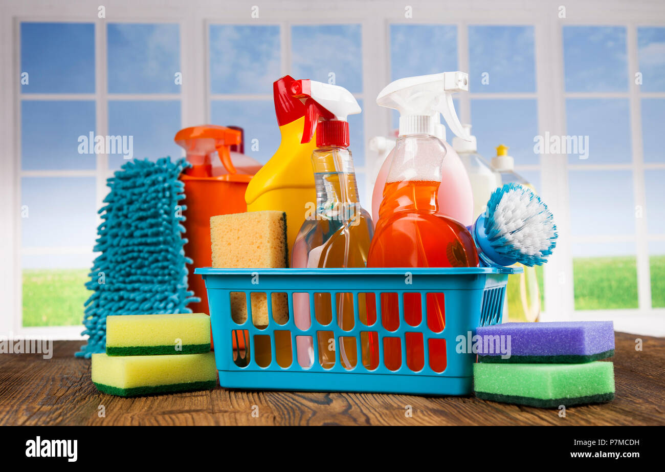 Assorted cleaning products Stock Photo - Alamy
