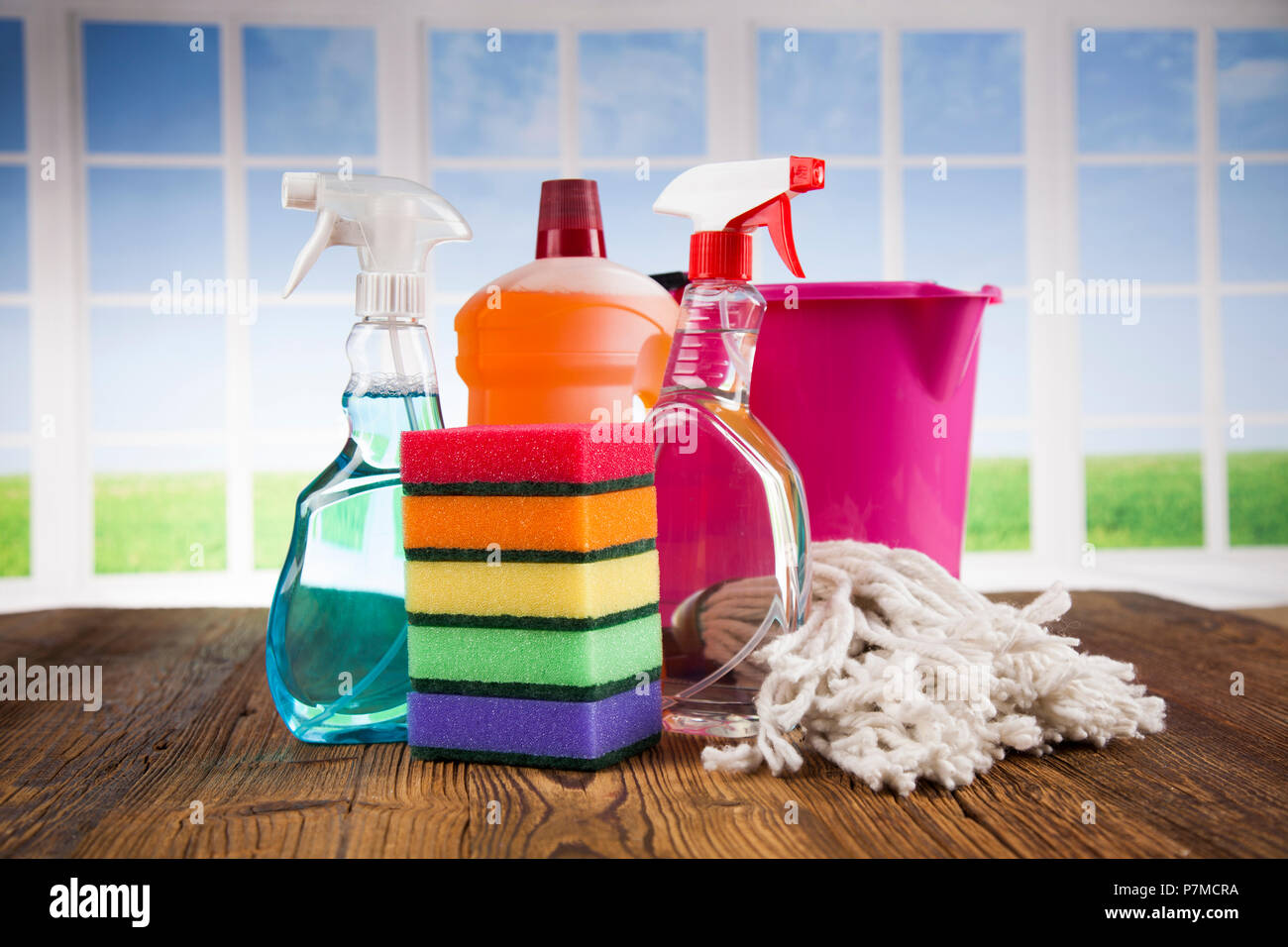 Assorted cleaning products Stock Photo - Alamy