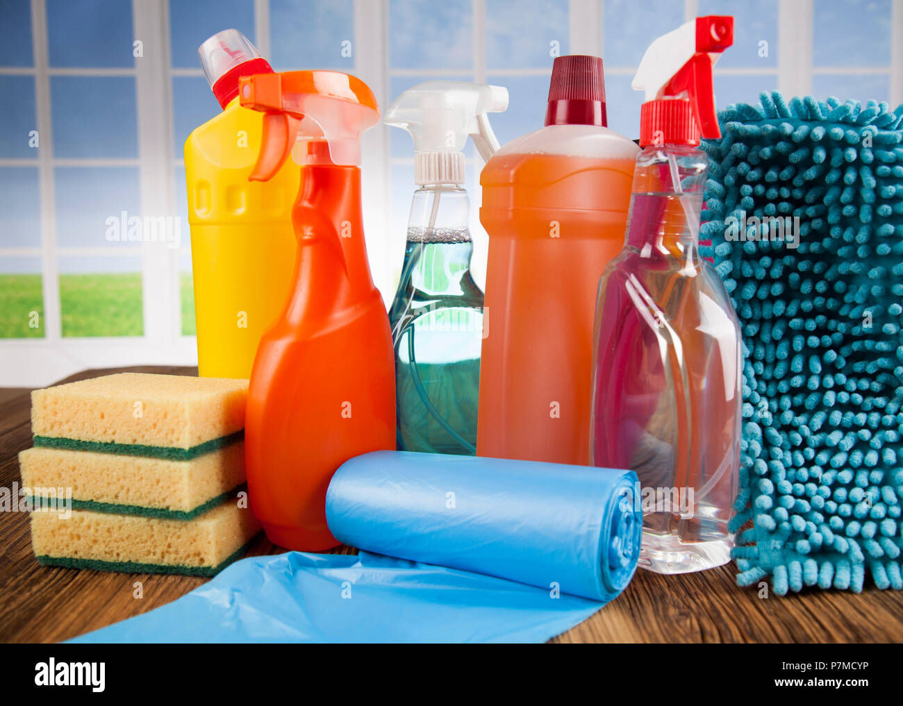House cleaning with various cleaning tools Stock Photo - Alamy