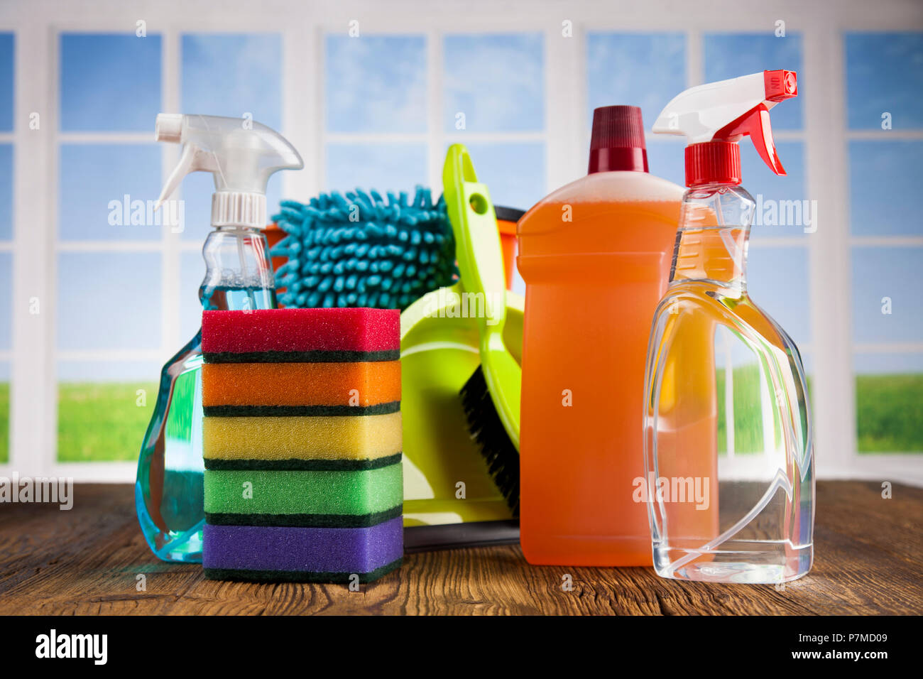 House cleaning with various cleaning tools Stock Photo - Alamy