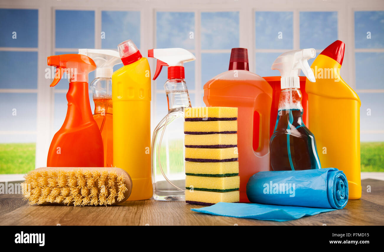 Assorted cleaning products Stock Photo - Alamy
