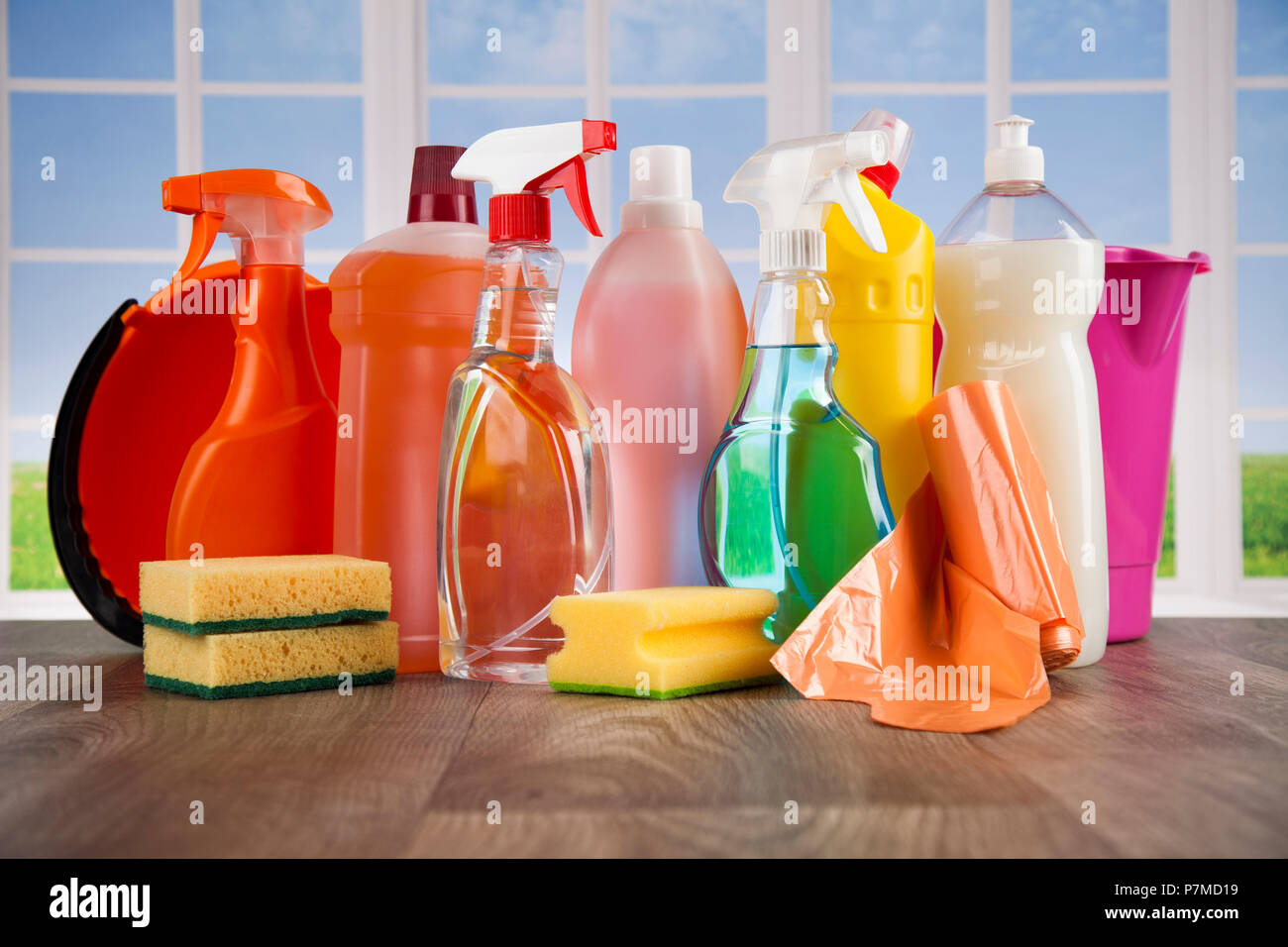 House cleaning with various cleaning tools Stock Photo - Alamy