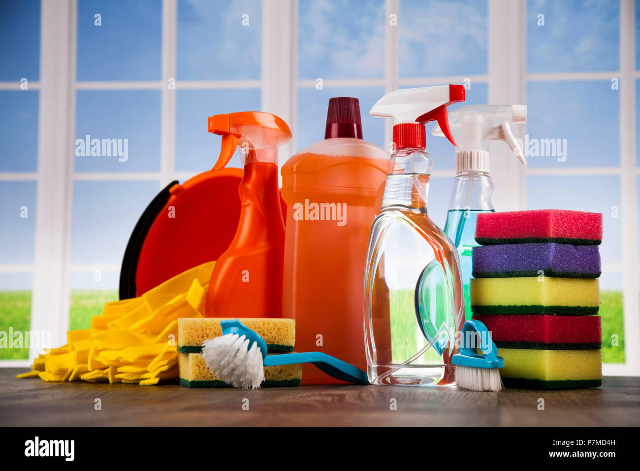 Cleaning and window background Stock Photo - Alamy