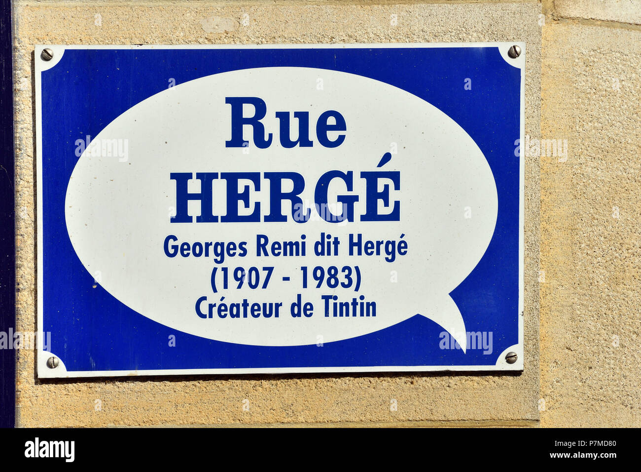 France, Charente, Angouleme, painted walls walk, rue Hergé sign Stock ...