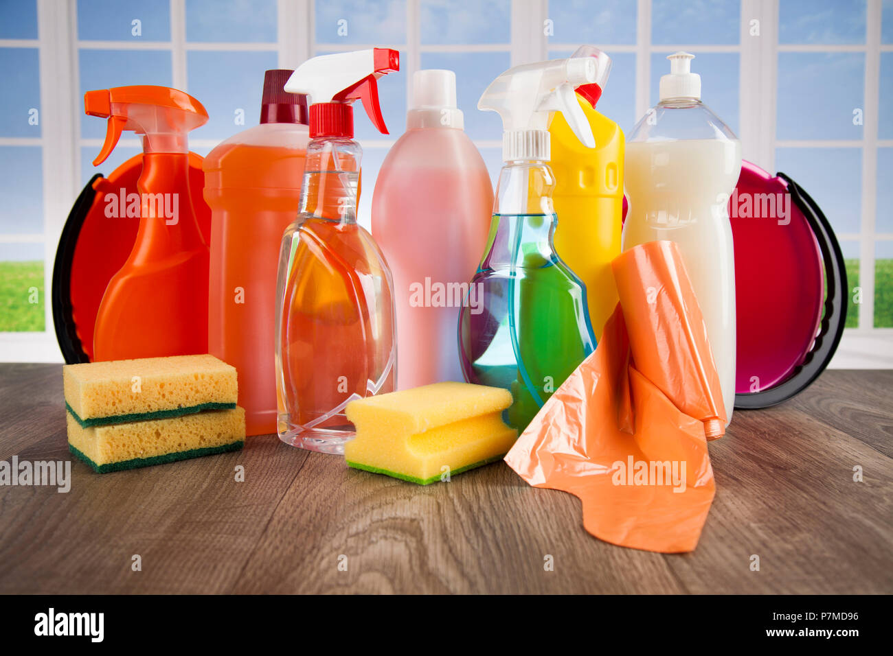 Set of cleaning products Stock Photo - Alamy