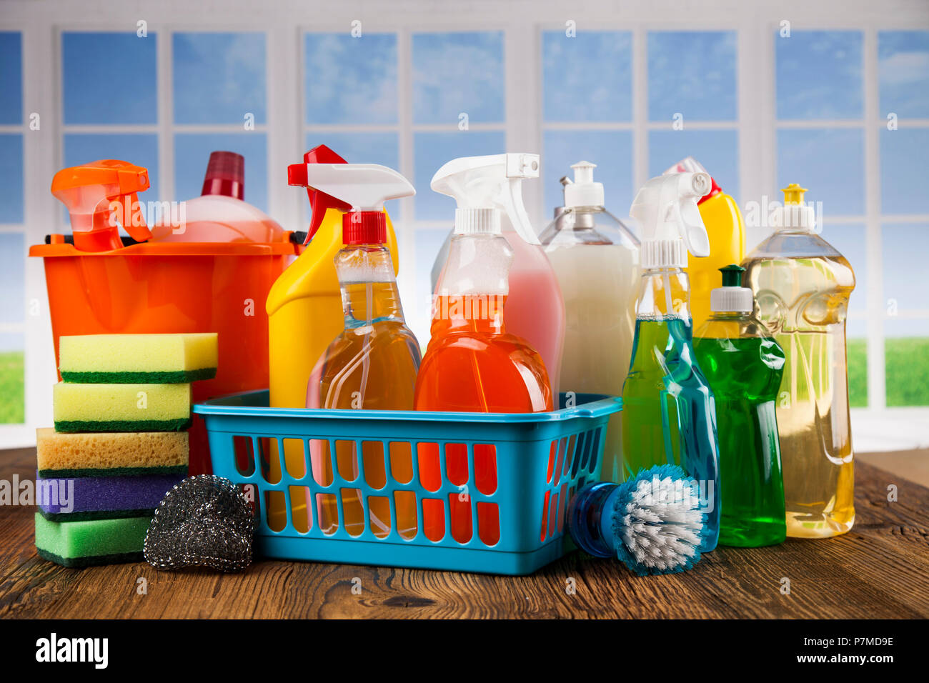 House cleaning with various cleaning tools Stock Photo - Alamy
