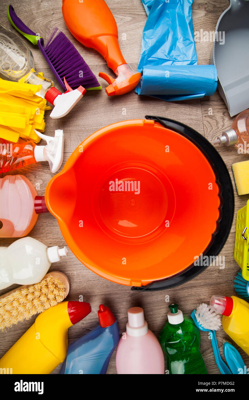 Assorted cleaning products Stock Photo - Alamy