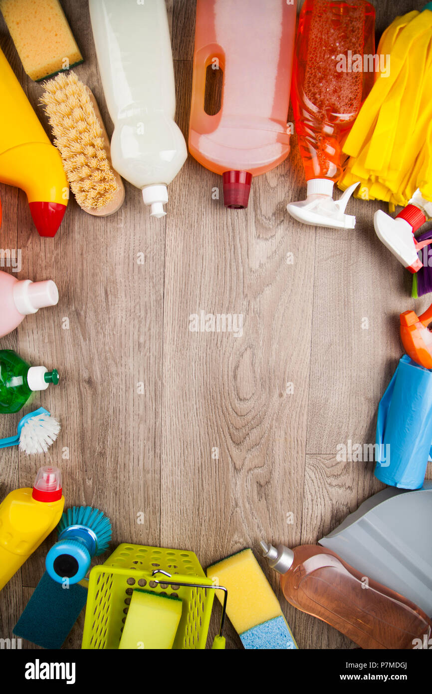 Set of cleaning products Stock Photo - Alamy