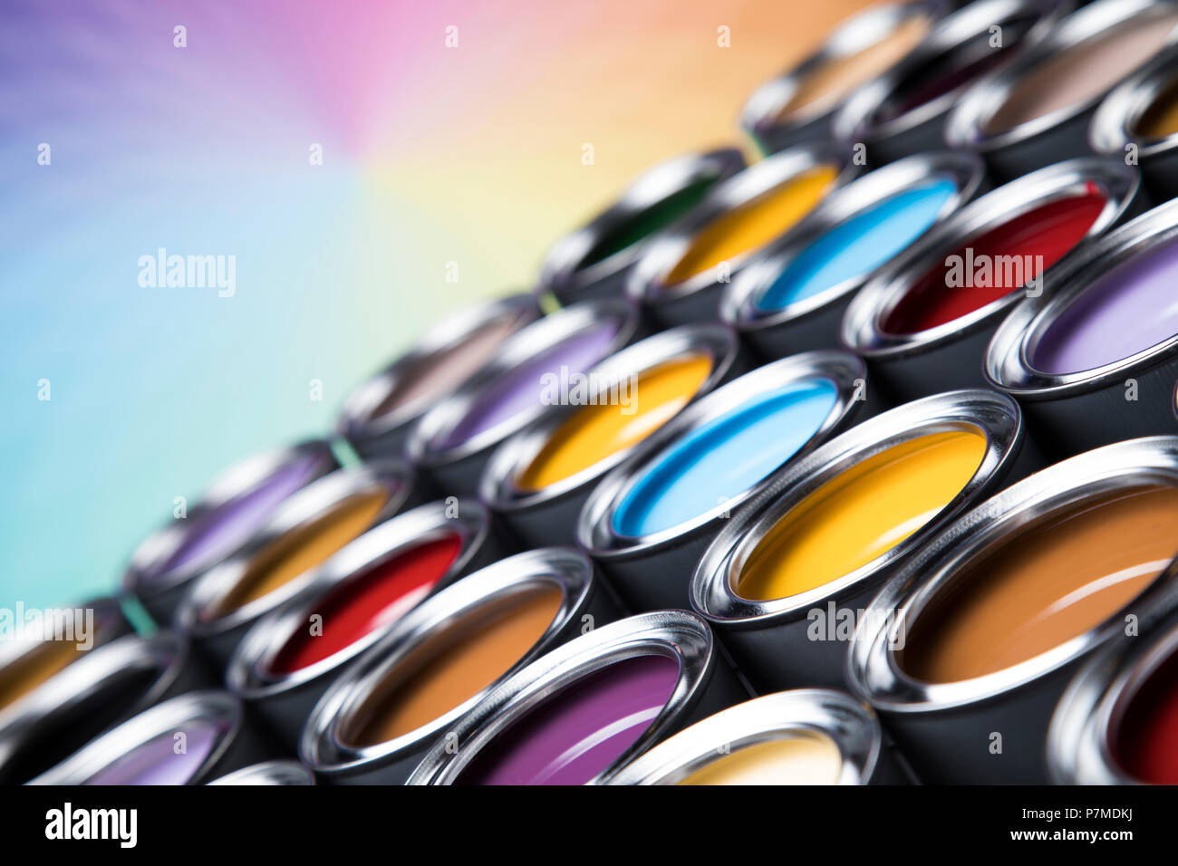 Full Buckets of rainbow colored oil paint Stock Photo - Alamy