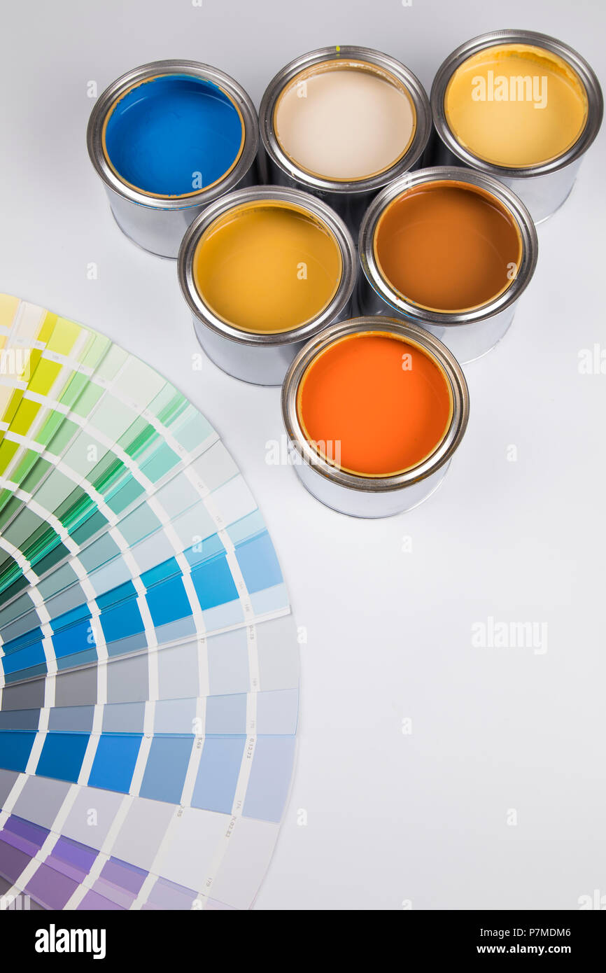 Paint cans color palette Stock Photo - Alamy