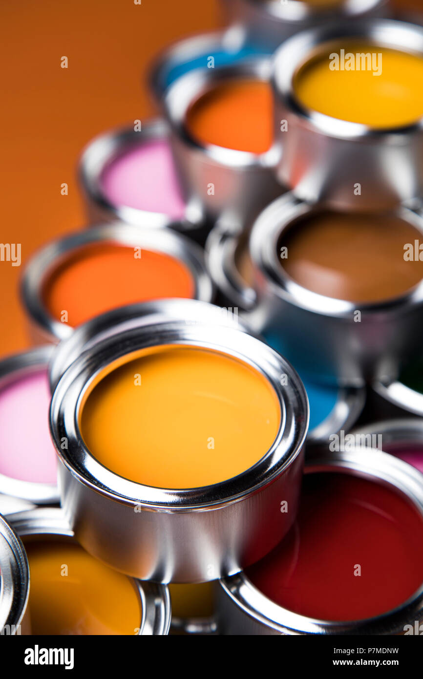 Colorful paint cans set Stock Photo - Alamy