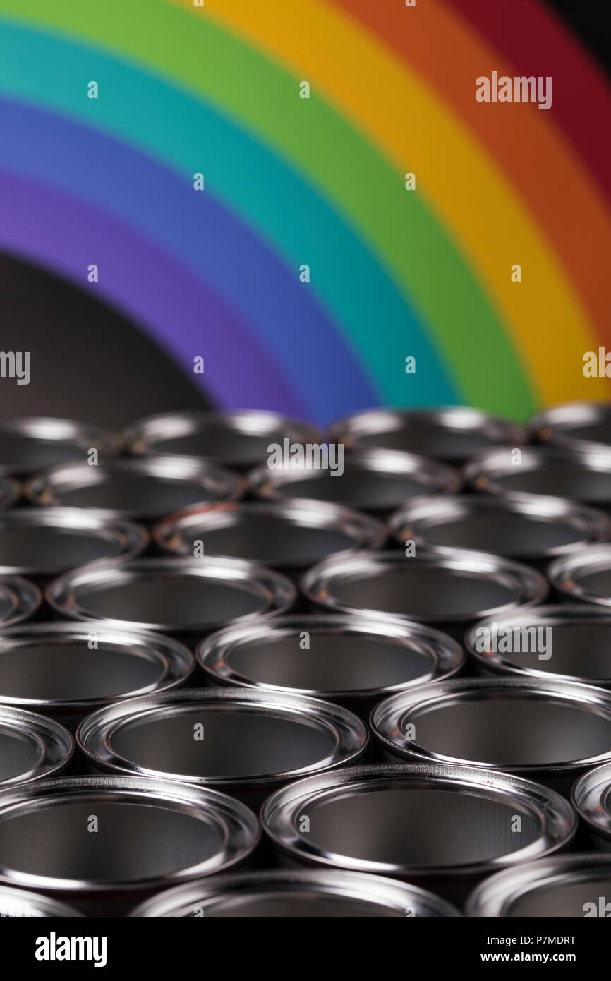 Rainbow colors, Open cans of paint Stock Photo - Alamy