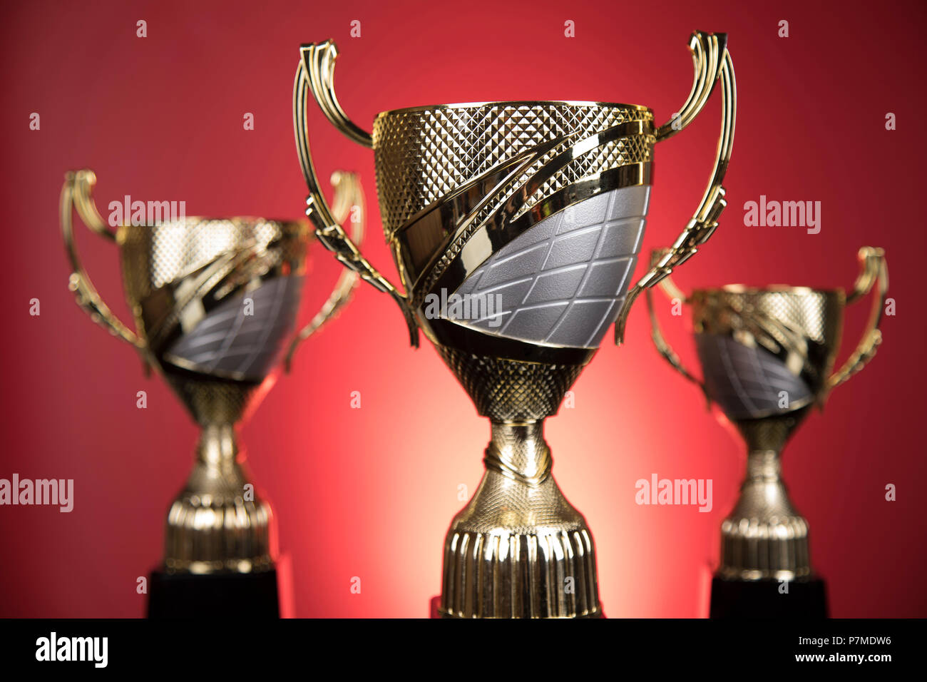 Award winning and championship concept, trophy cup on sport background ...