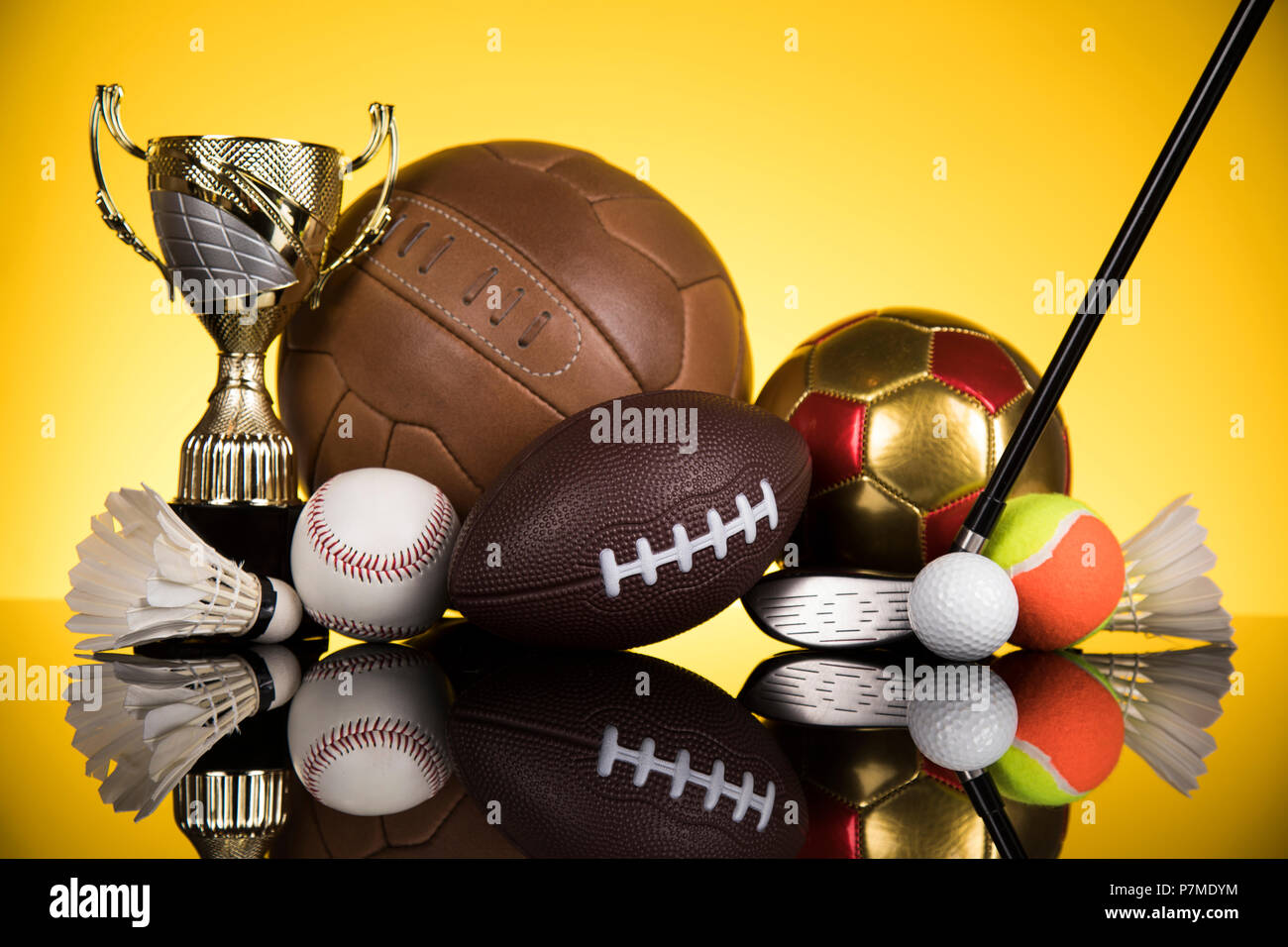 Balls in sport, Trophy and championship concept Stock Photo - Alamy
